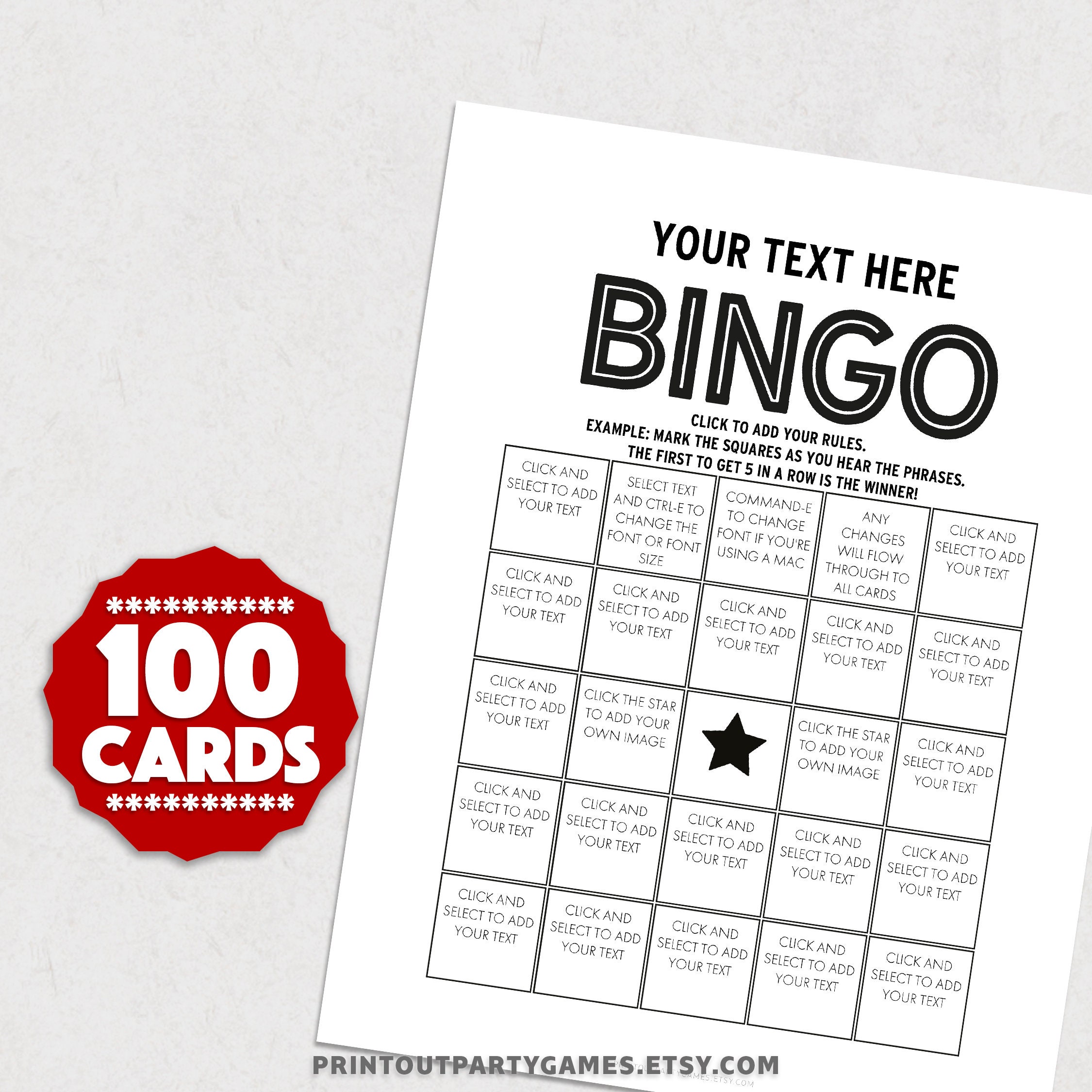 100 Editable Bingo Watercolor Sky Blue Template PDF, DIY Fillable Game ...