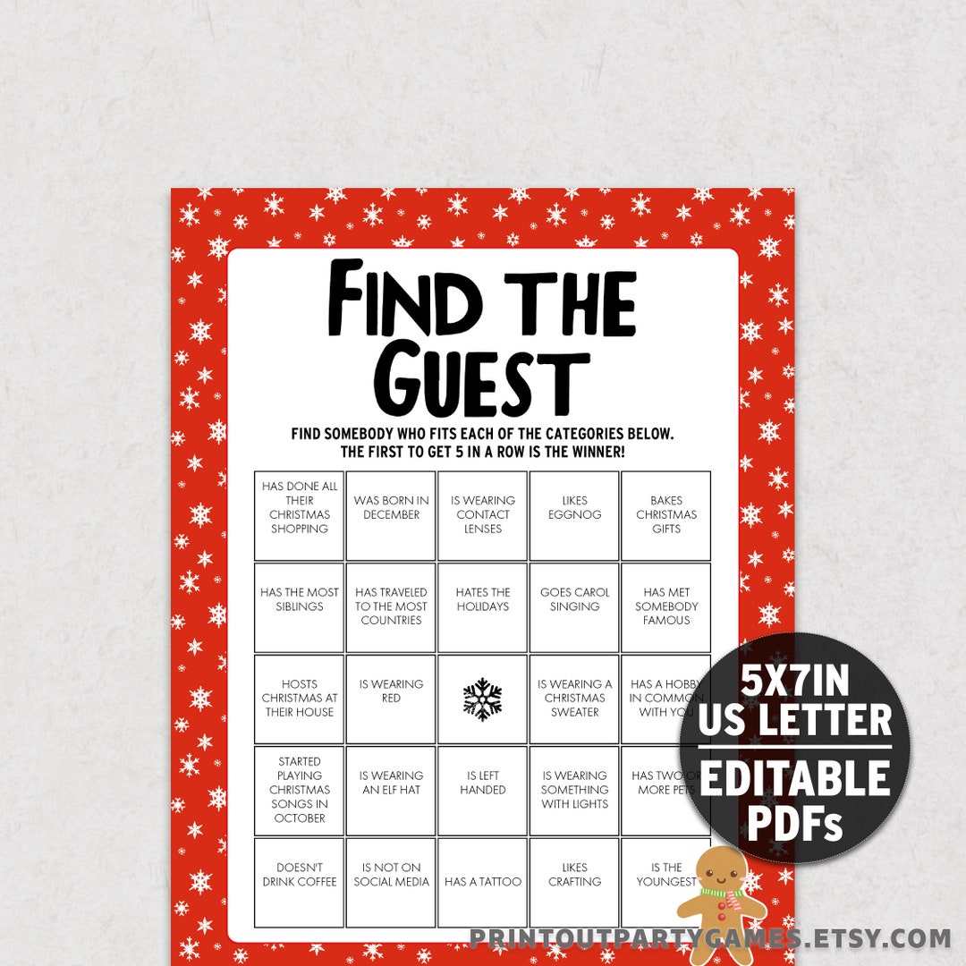 Christmas Find the Guest Game, Christmas Party Icebreaker, Holiday Game ...