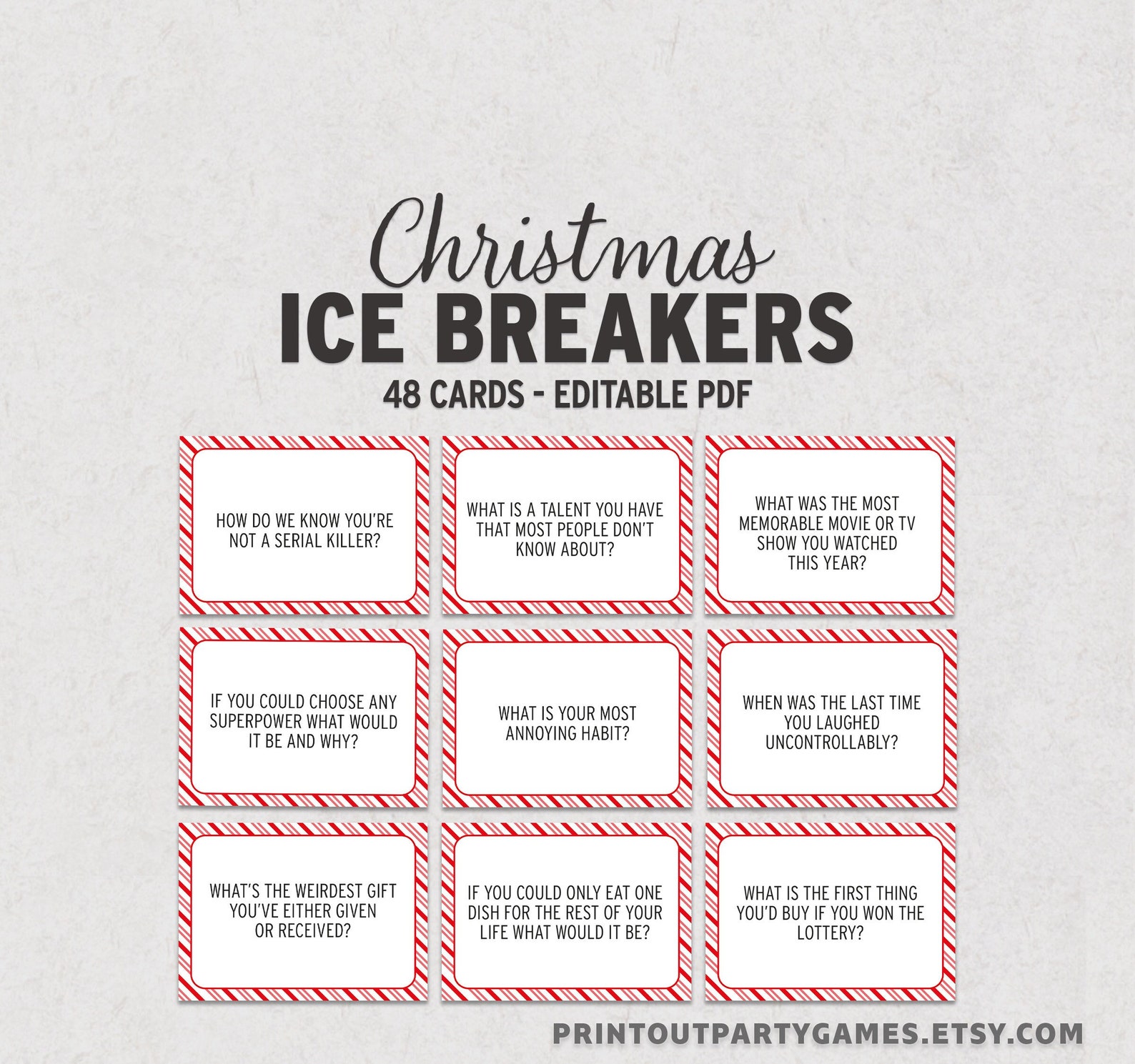 Christmas Icebreaker Game | 48 Conversation Cards (editable PDF) - Etsy