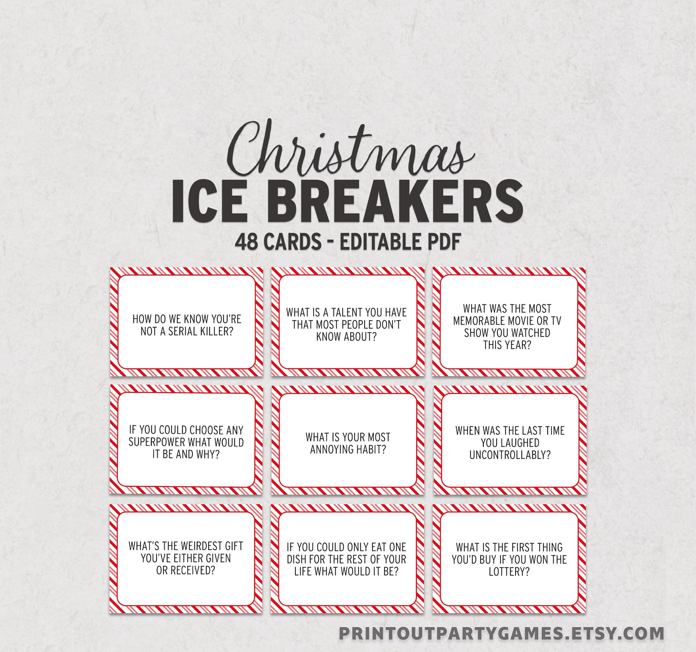 Christmas Ice Breaker Game | Conversation Starter Cards | Customizable ...