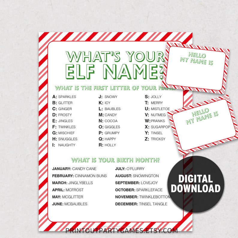 Christmas Elf Name Game, Candy Cane Background All Ages Holiday Party ...