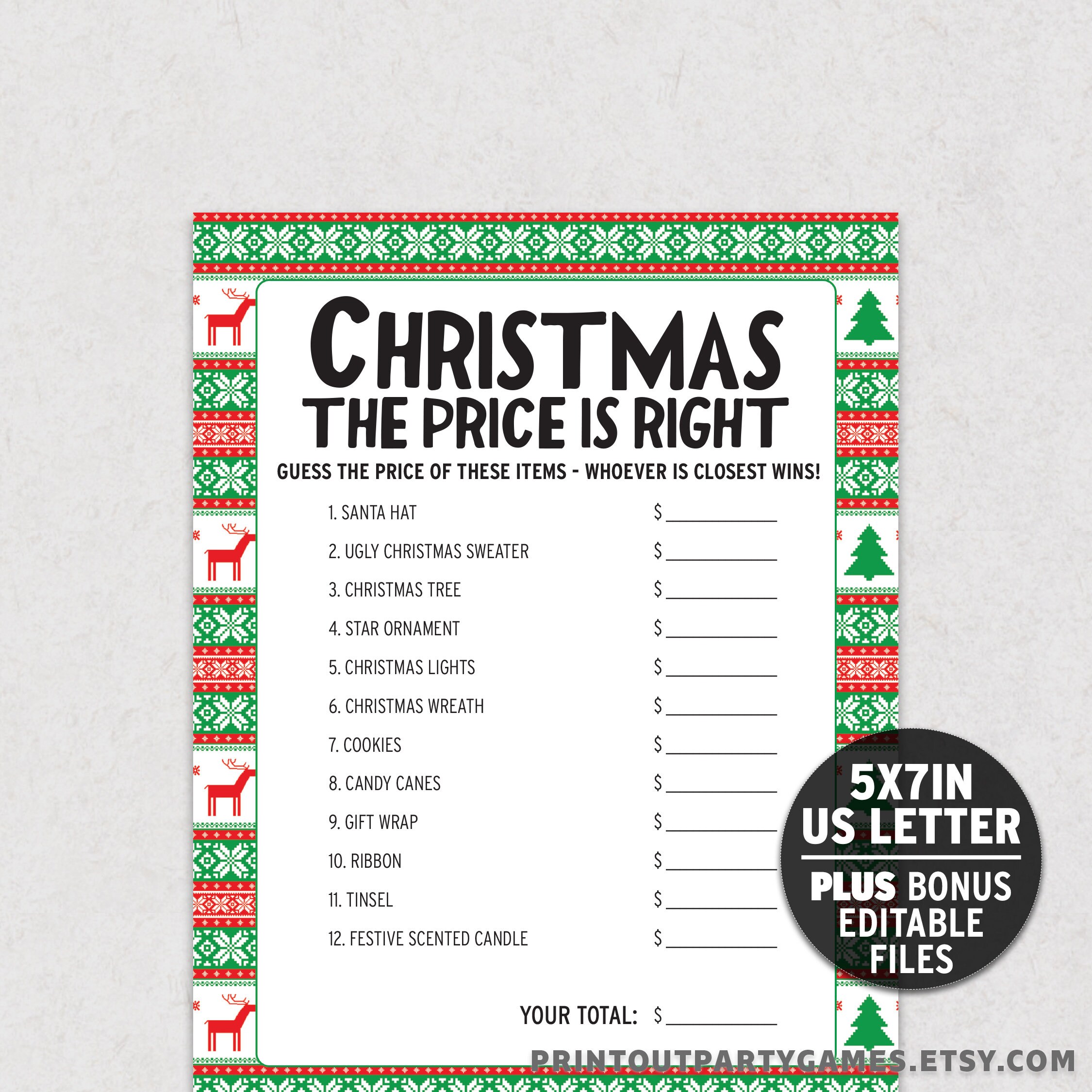 Christmas the Price is Right Game, Guess the Price Game for Holiday ...