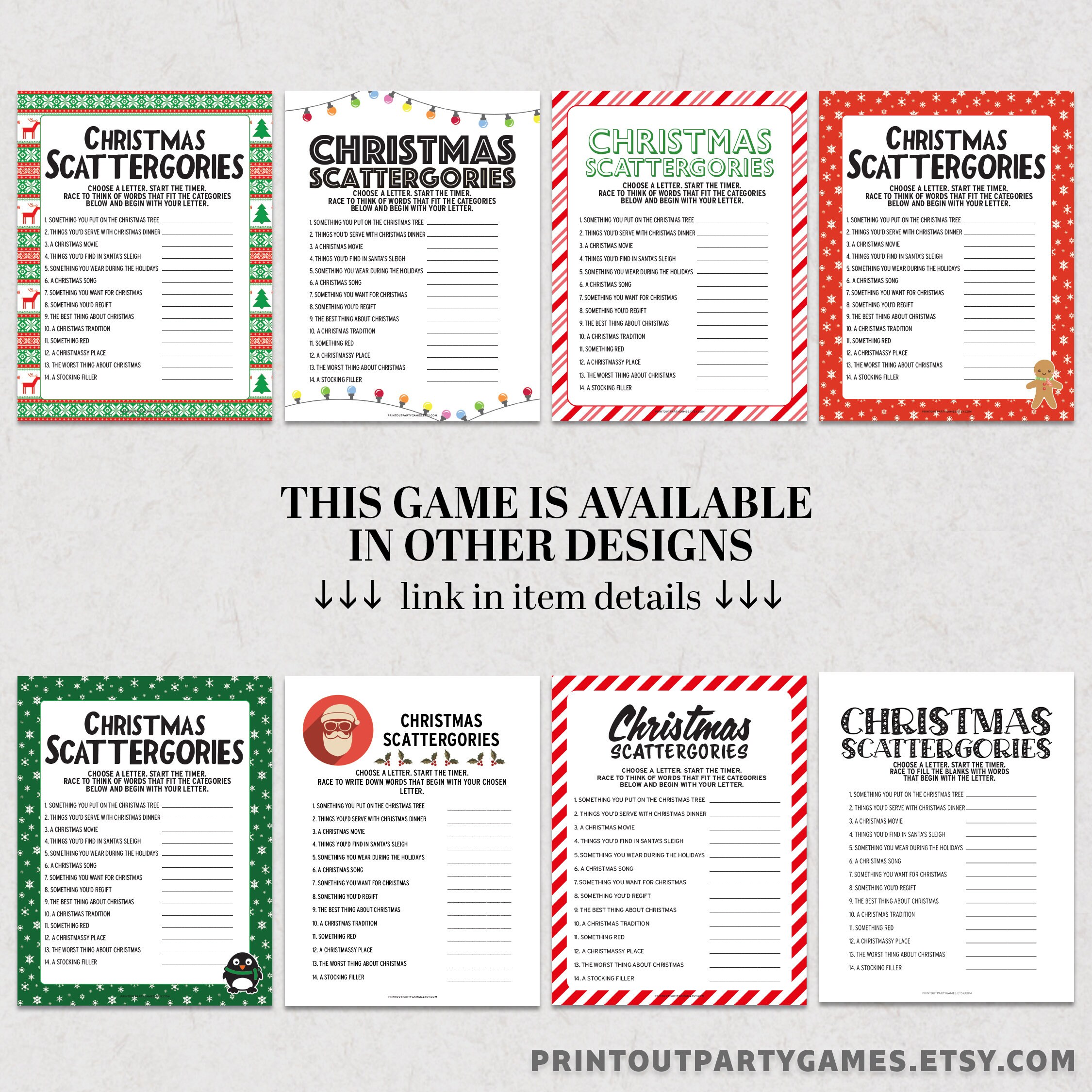 Customizable Christmas Scattergories Game, Christmas Sweater Theme ...