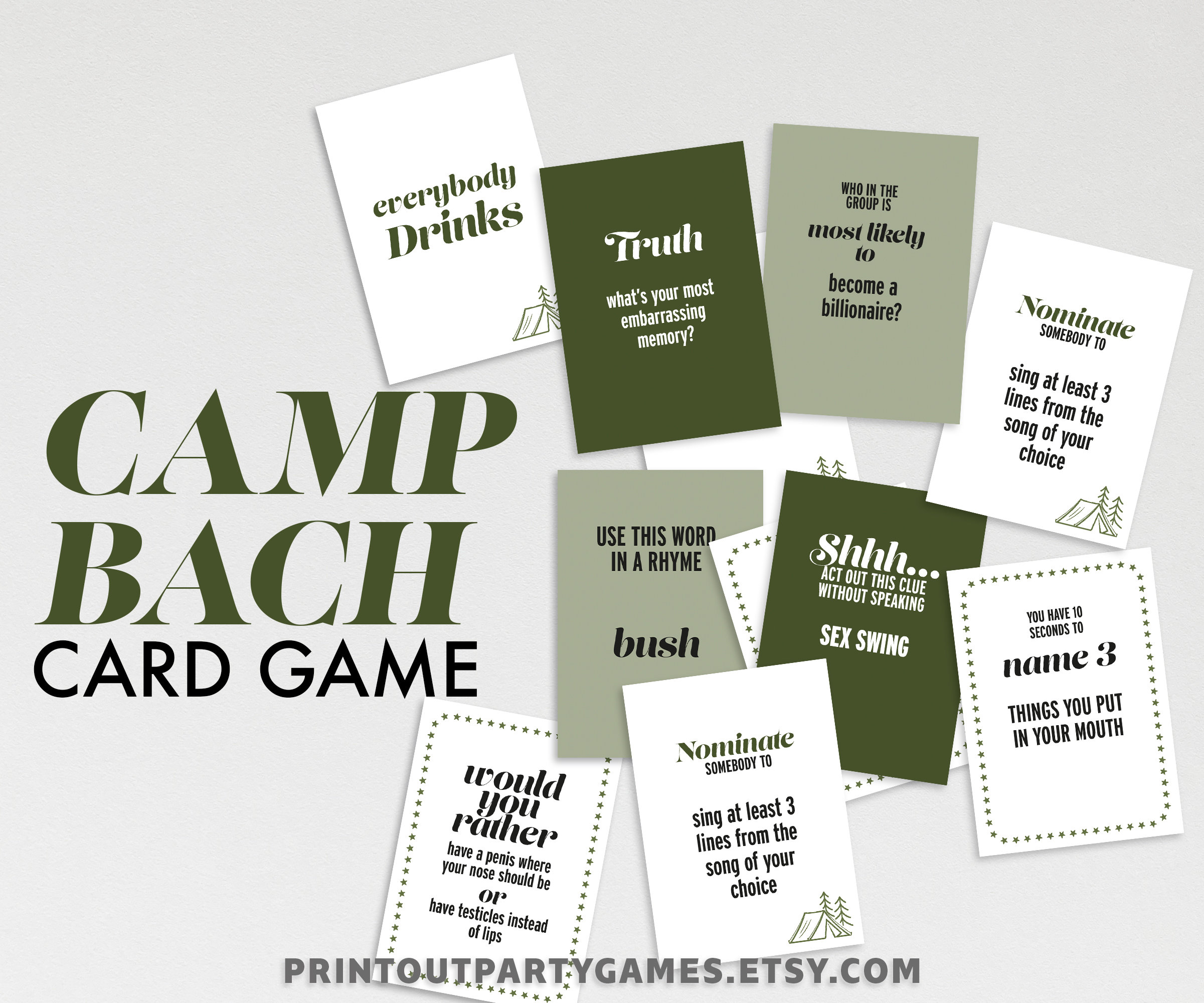 Camp Bach Bachelorette Party Card Game | Instant Download Printable ...