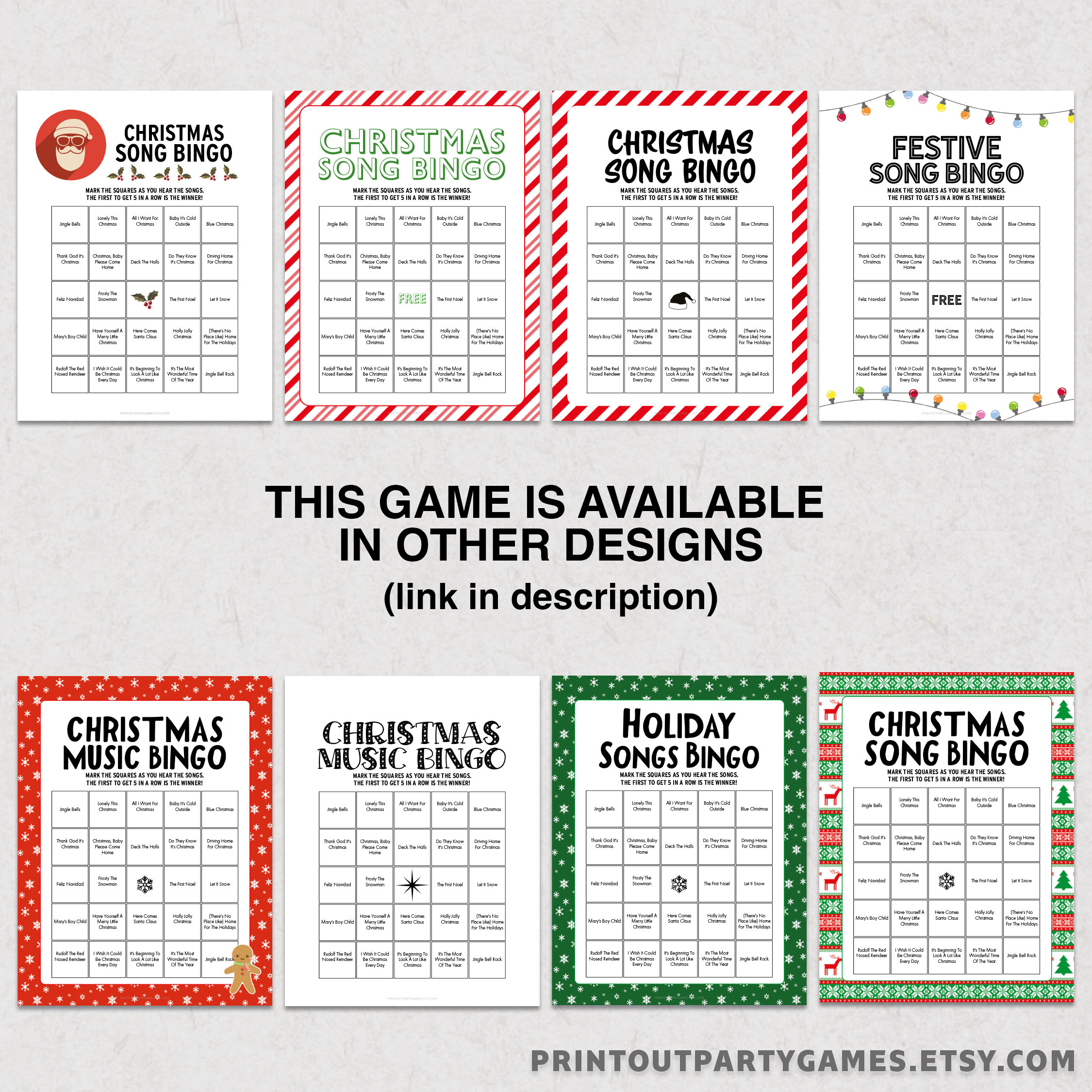 Christmas Music Bingo, 100 Unique Cards With A Selection of 48 Songs ...