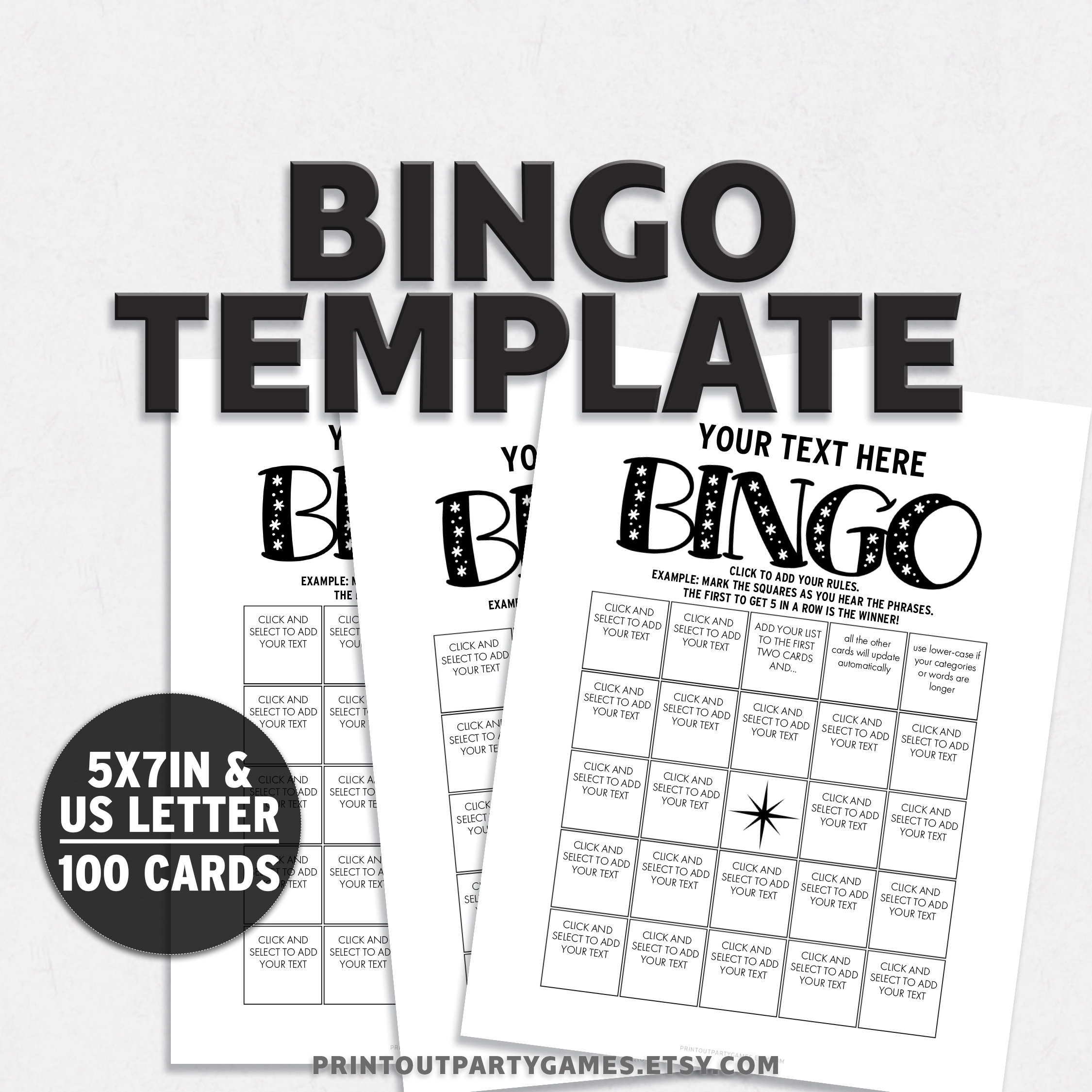 5x7 Blank Bingo Card Template, Plain, Empty Bingo Cards, DIY, Canva ...