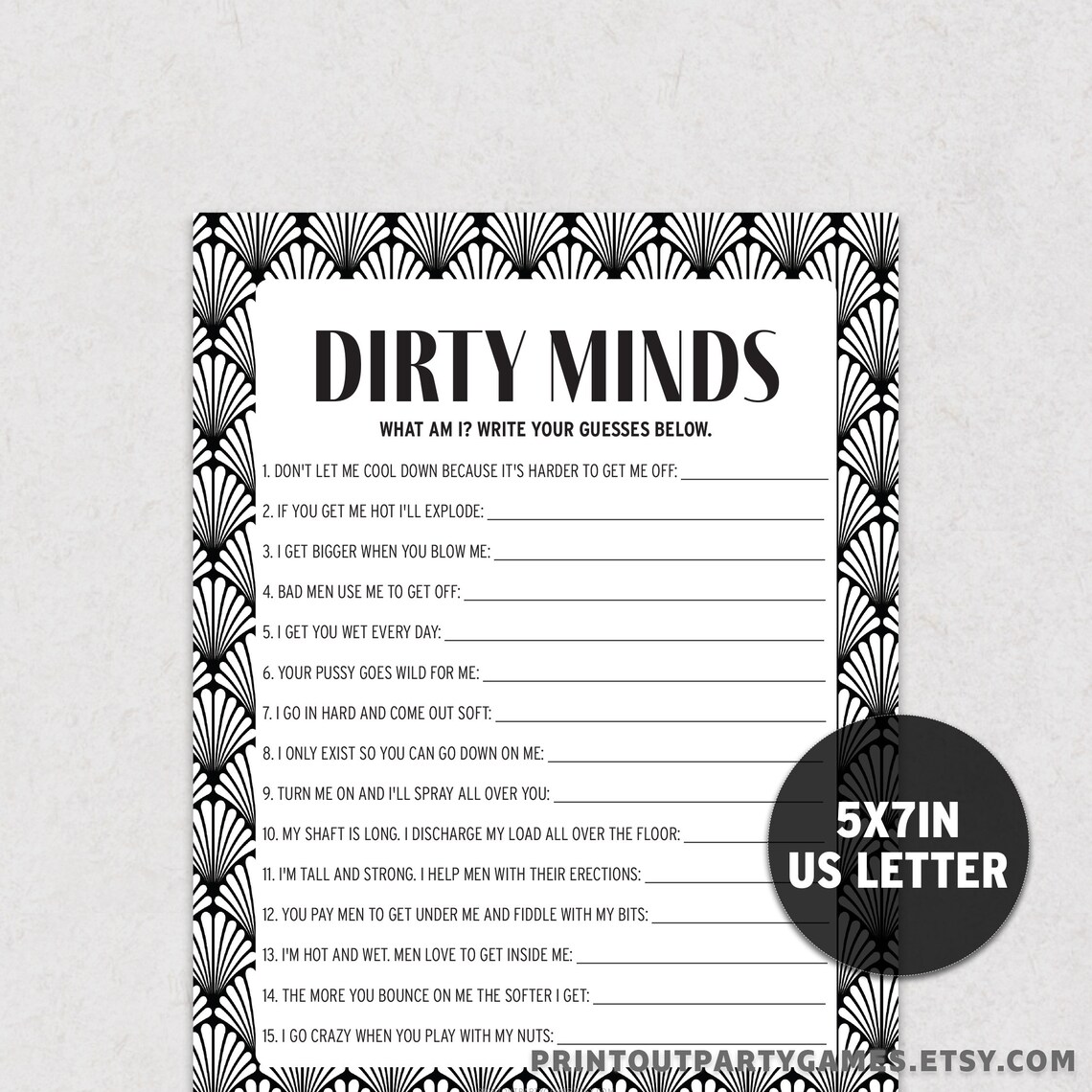 Art Deco Theme Dirty Minds Printable What Am I Game BD1 DM - Etsy