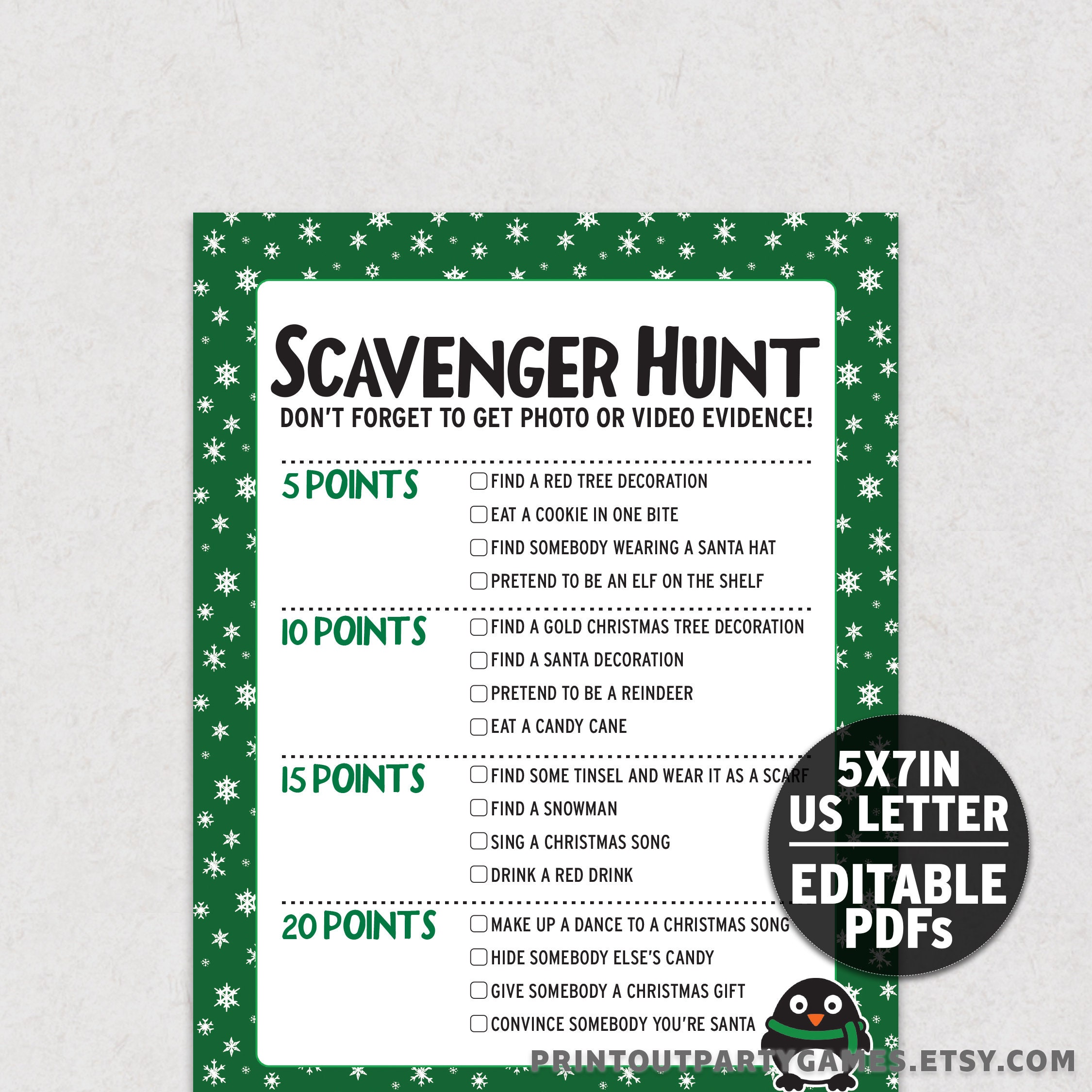 Scavenger Hunt Christmas Dares Game, Editable Christmas Party Game ...