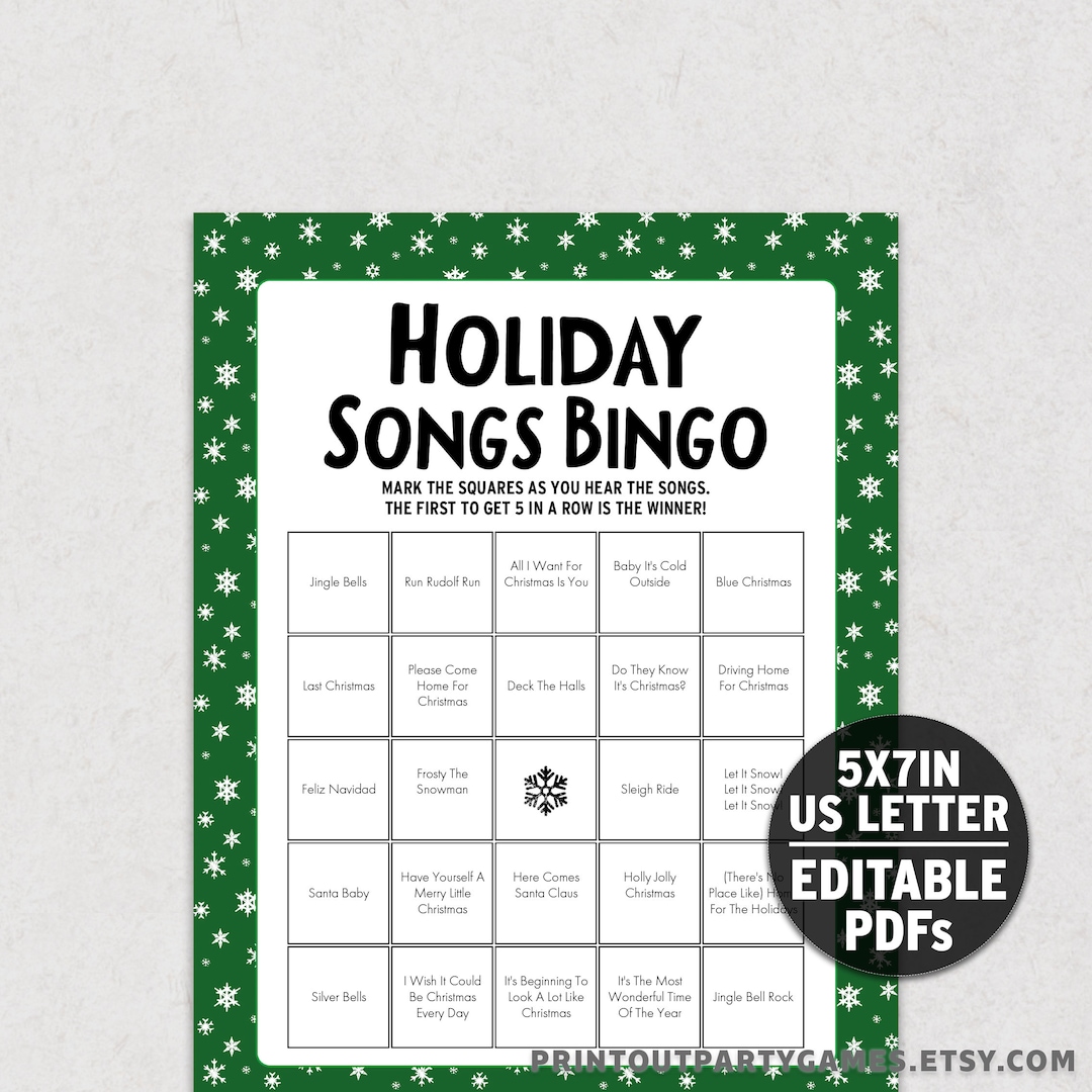 Holiday Songs Bingo, 100 Unique Cards With A Selection of 48 Songs ...