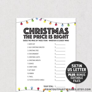 Christmas the Price is Right Game, Guess the Price Game for Holiday ...