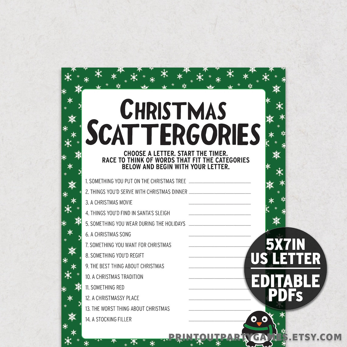 Christmas Scattergories Game, Funny Christmas Games, Editable Holiday ...