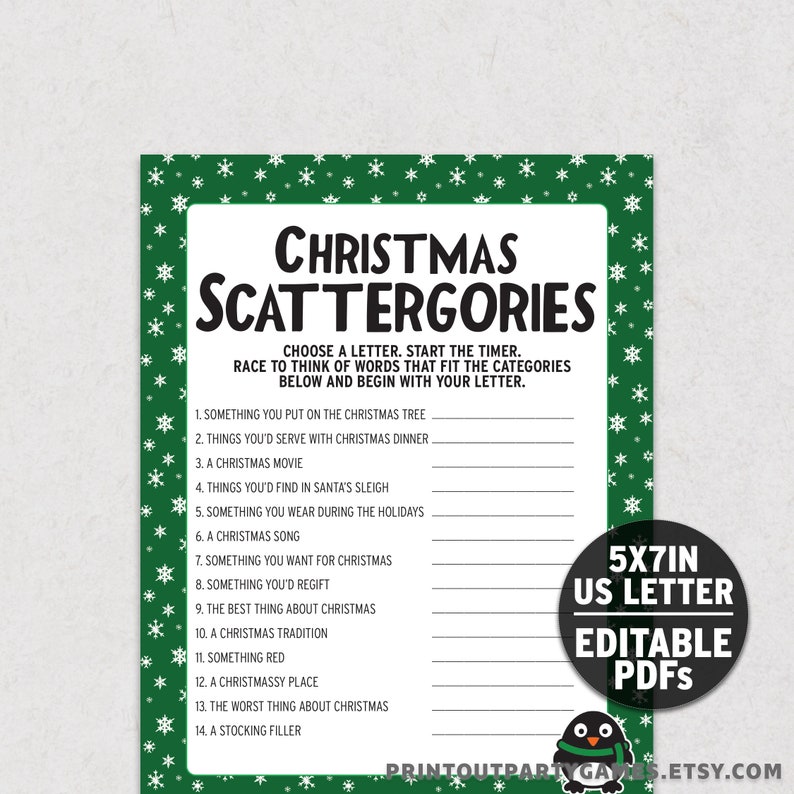 Christmas Scattergories Game, Funny Christmas Games, Editable Holiday ...