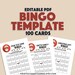 100 Card Christmas Bingo Template, Editable Bingo Game, Family Office ...