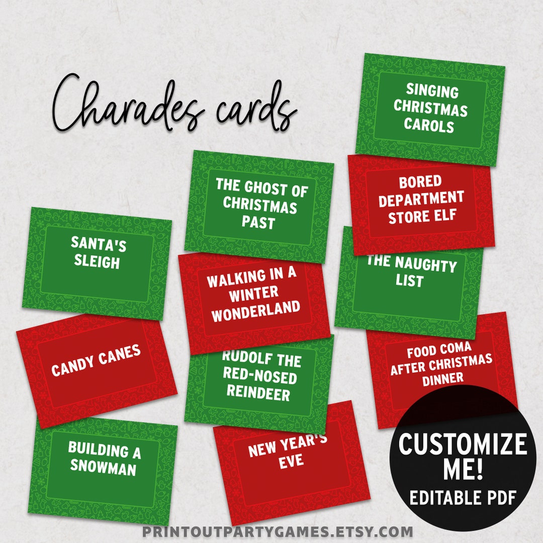 Christmas Charades or Pictionary Cards, Editable Instant Download ...