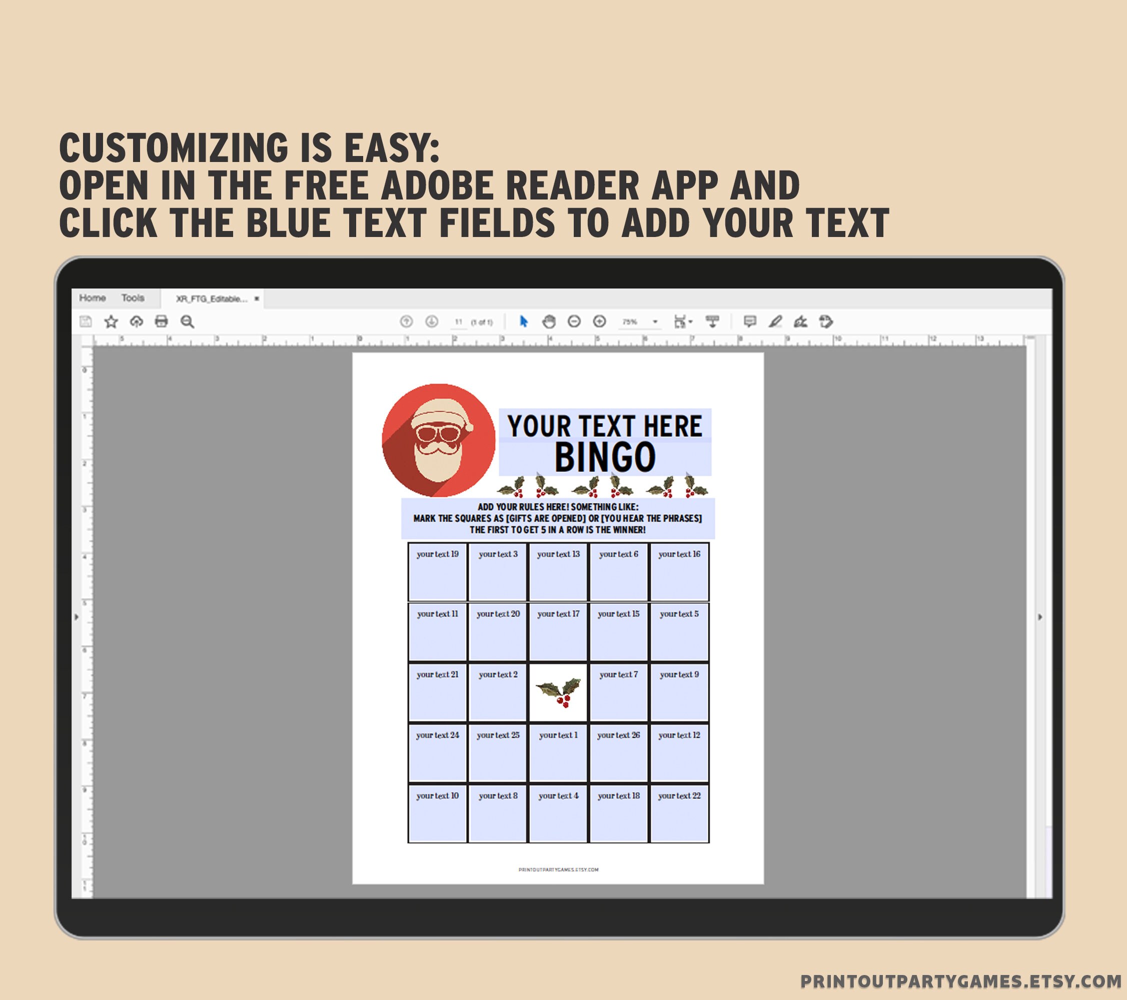 100 Card Christmas Bingo Template, Editable Bingo Game, Family Office ...