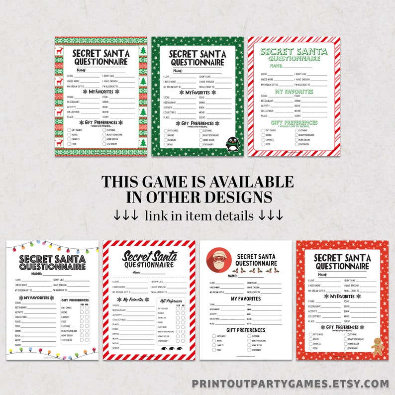 Christmas Gift Exchange Questionnaire, Editable Secret Santa Gift ...