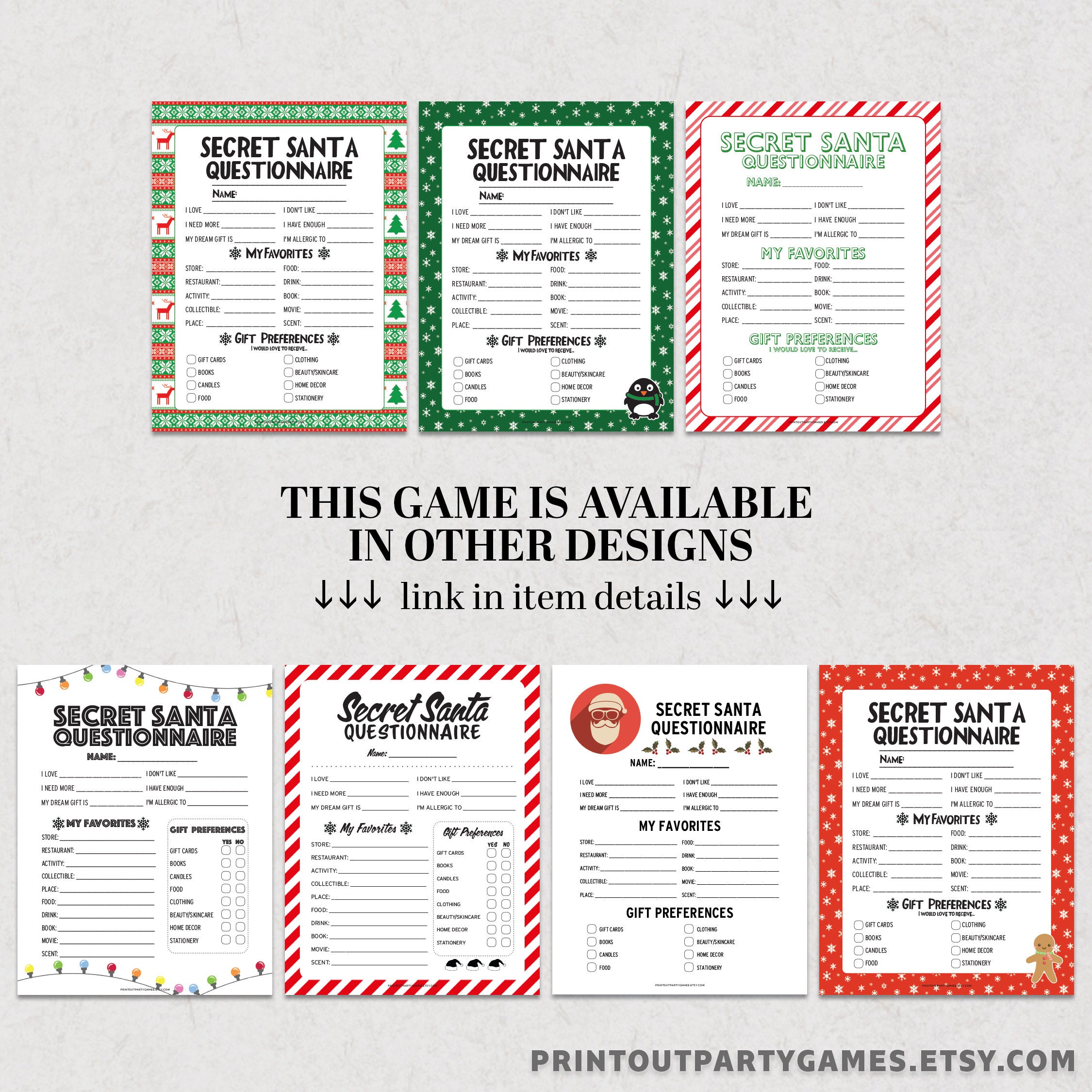 Christmas Gift Exchange Questionnaire, Editable Secret Santa Gift ...