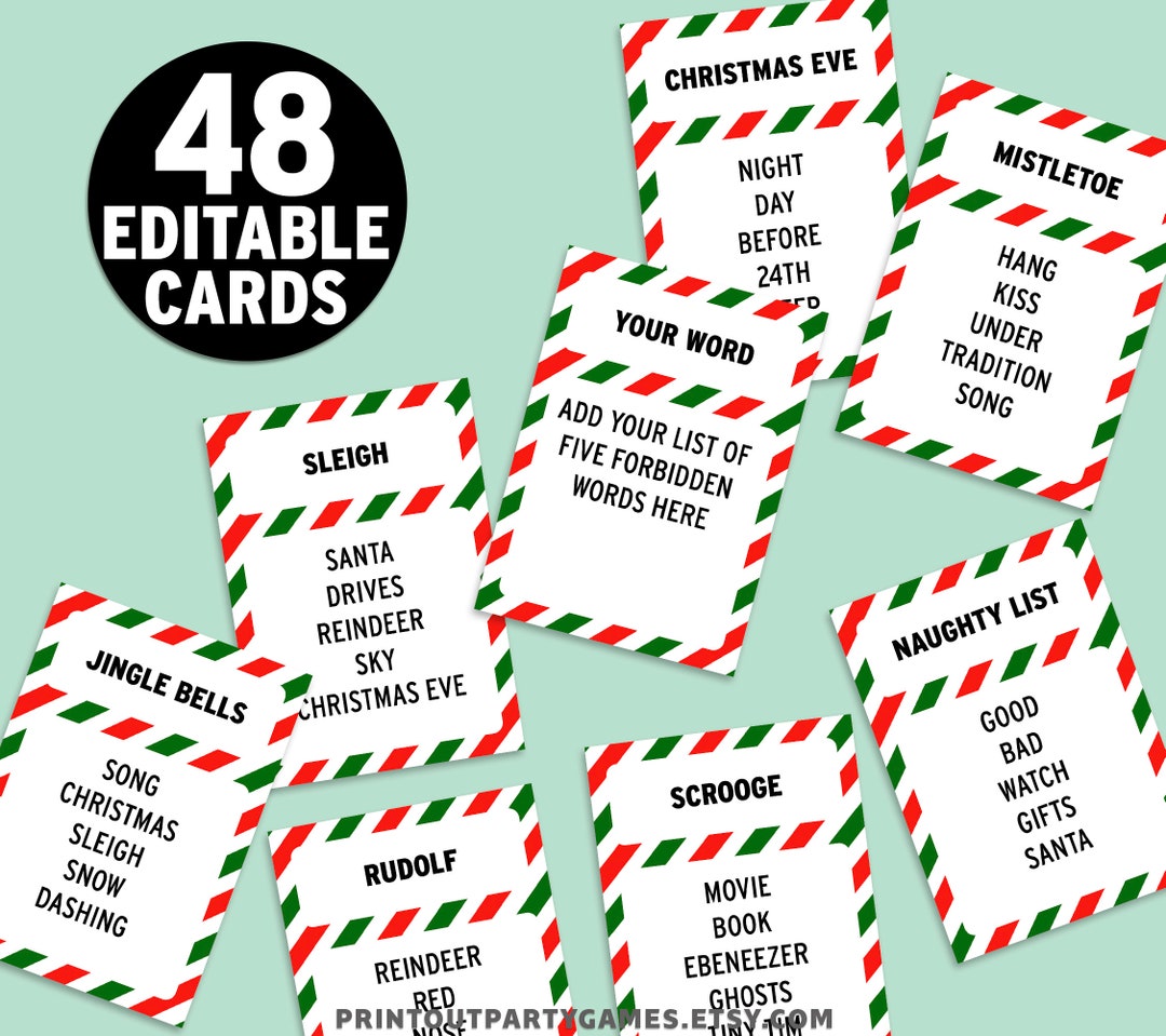 Holiday Forbidden Words Game, Green and Red Stripe Christmas Taboo ...