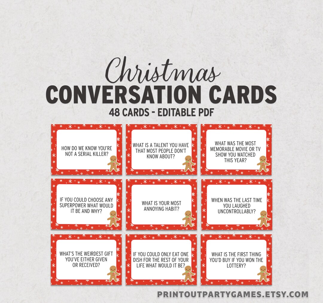 Christmas Conversation Starter Cards, Christmas Dinner Family Activity ...