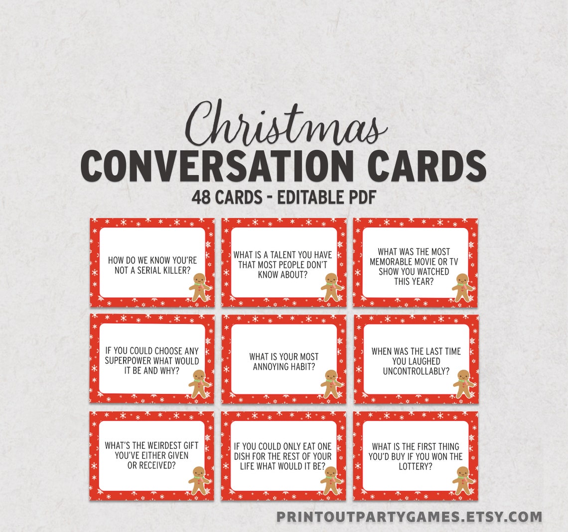 Christmas Conversation Starter Cards, Family Dinner Game (editable PDF ...