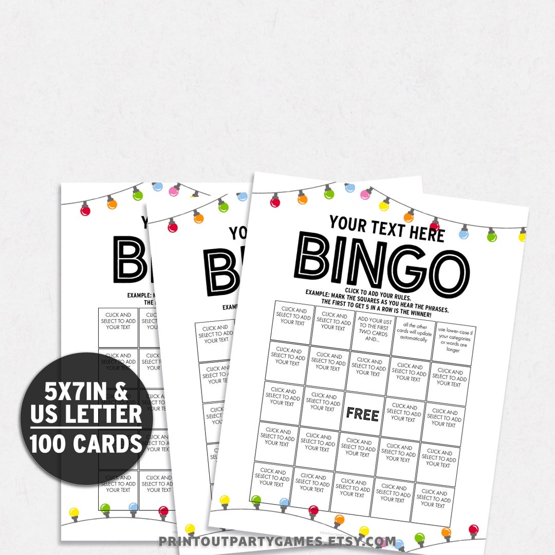 Customizable Bingo Cards, Christmas Lights Theme Bingo Template ...