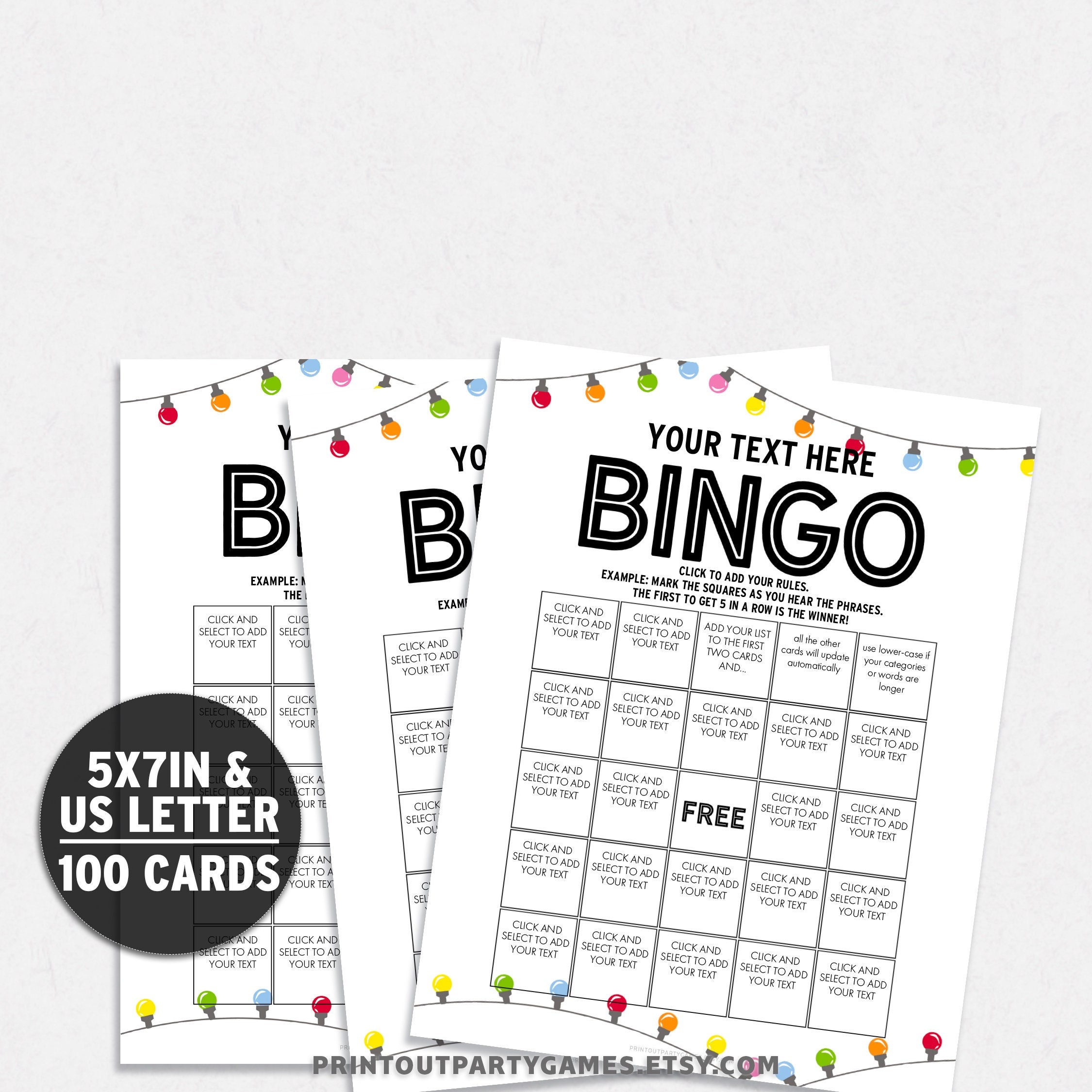 Customizable Bingo Cards, Christmas Lights Theme Bingo Template ...