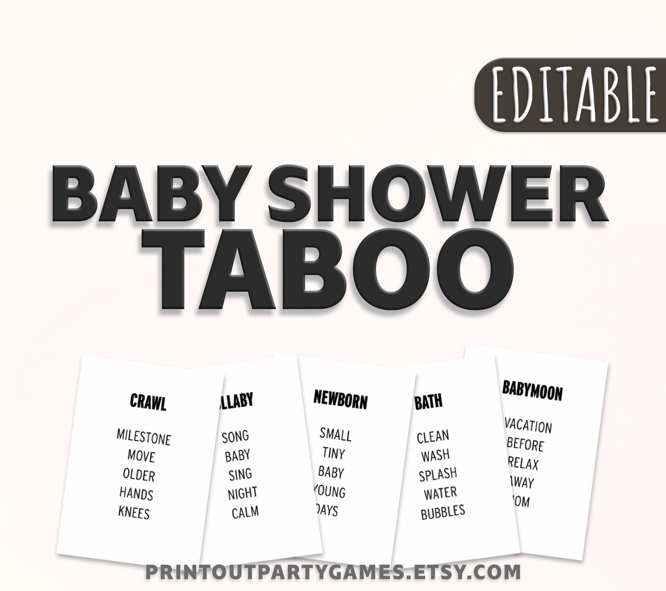 EDITABLE Baby Shower Taboo Game, 48 Cards, DIGITAL DOWNLOAD Printable ...