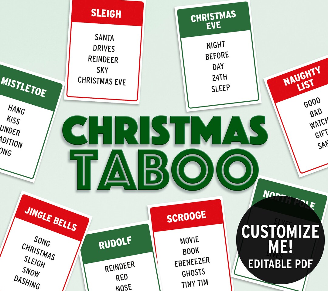 Christmas Taboo, Green and Red Holiday Taboo Card Game, 48 Cards ...