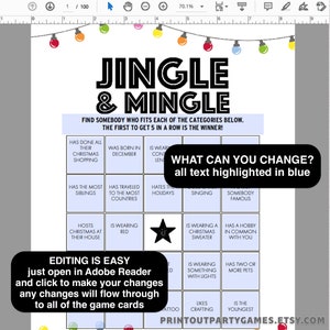 Christmas Jingle & Mingle Ice Breaker Game, Find the Guest Bingo Game ...