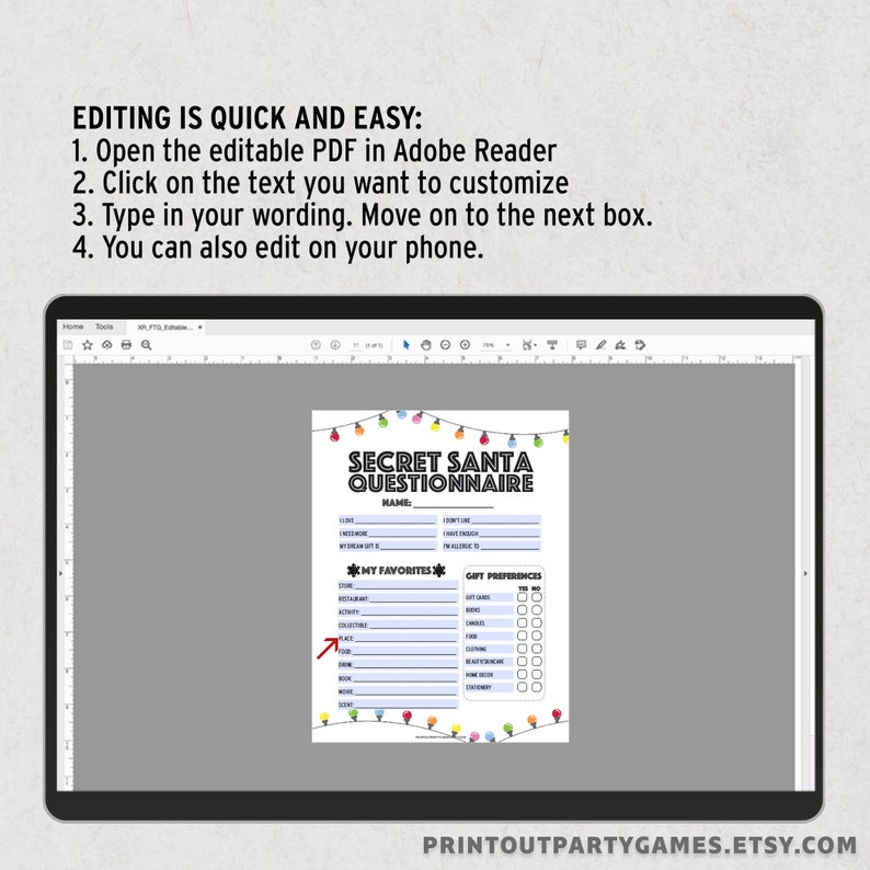 Christmas Gift Exchange Questionnaire, Editable Secret Santa Gift ...