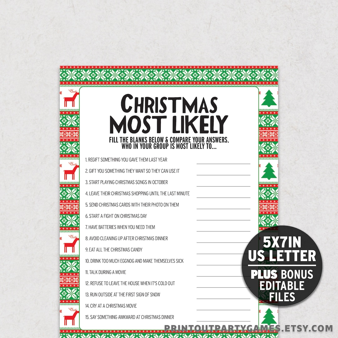 Christmas Most Likely to Game, Editable Christmas Game, Holiday Game ...
