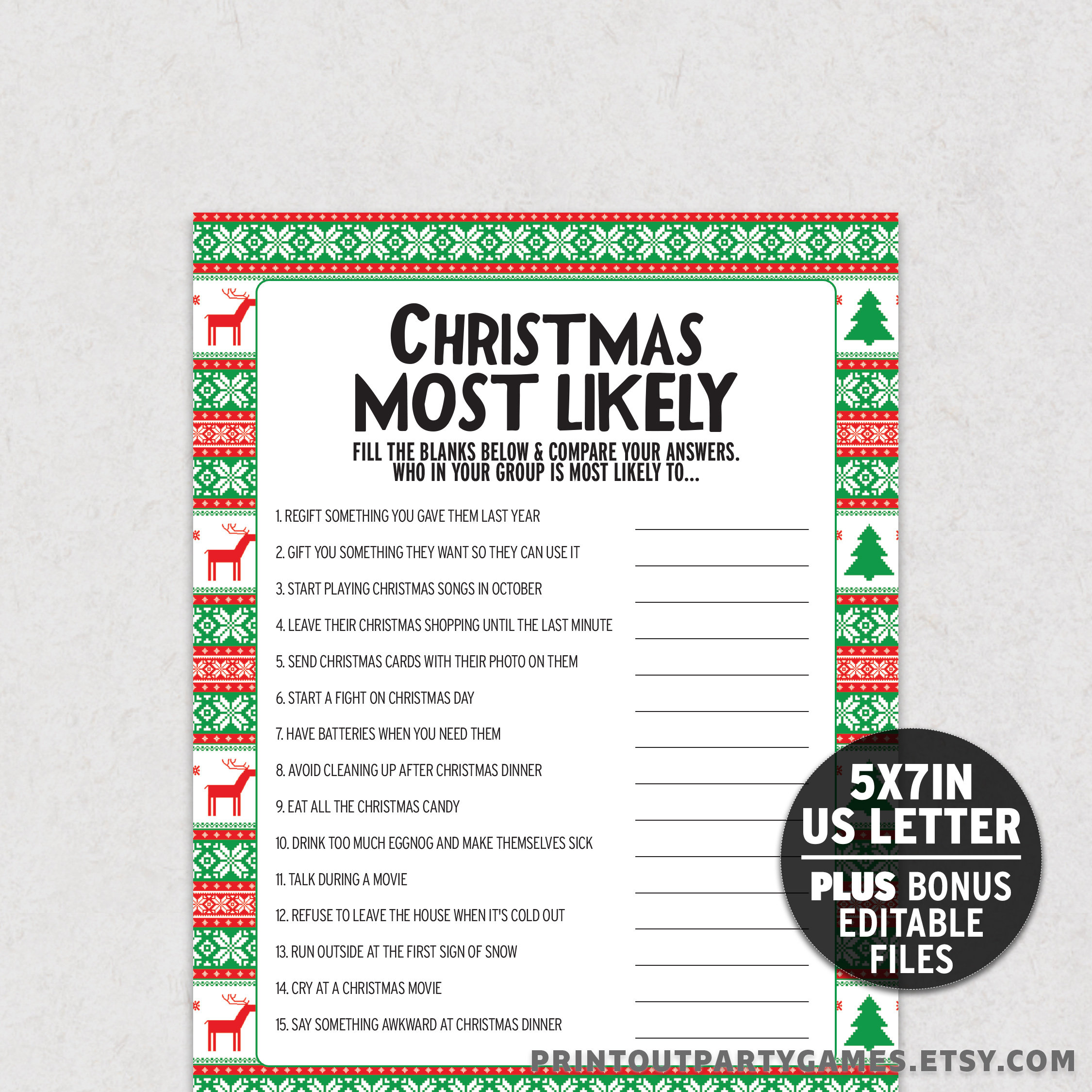Christmas Most Likely to Game, Editable Christmas Game, Holiday Game ...