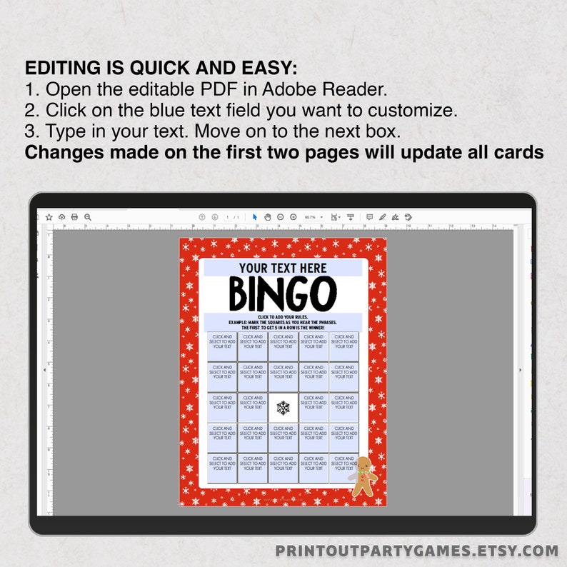 Printable Bingo Cards, 100 Card Bingo Template, Editable Christmas ...
