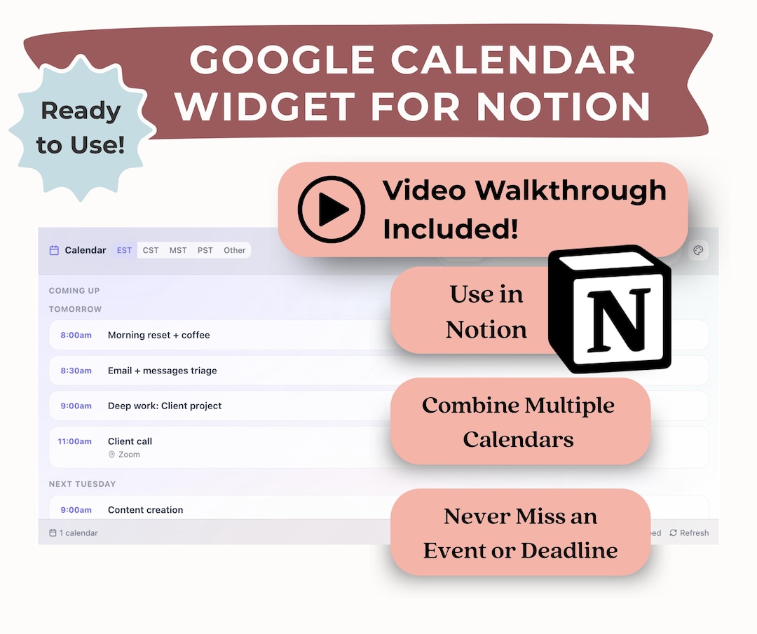 Google Calendar Widget for Notion | Multiple Calendars, Time Zone ...