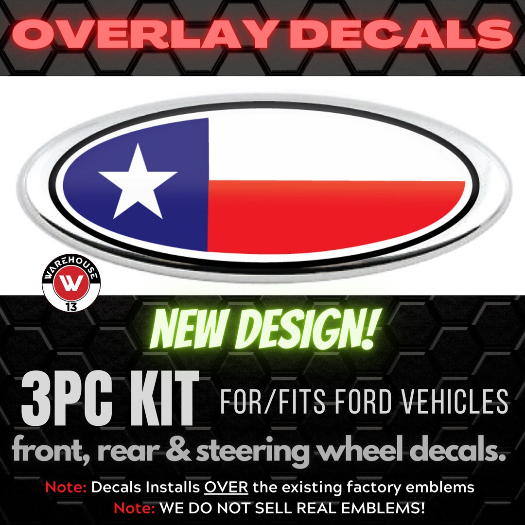 Fits for All Fords Texas Logo Overlay Logo Emblem Decals 3PC Kit. Front ...