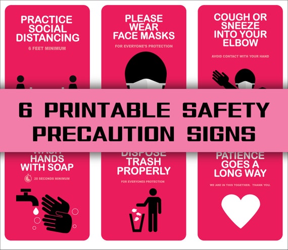 6 Printable Safety Precaution Signs digital Download - Etsy