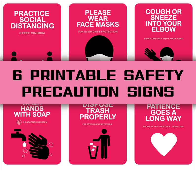 6 Printable Safety + Precaution Signs [digital Download] - Etsy