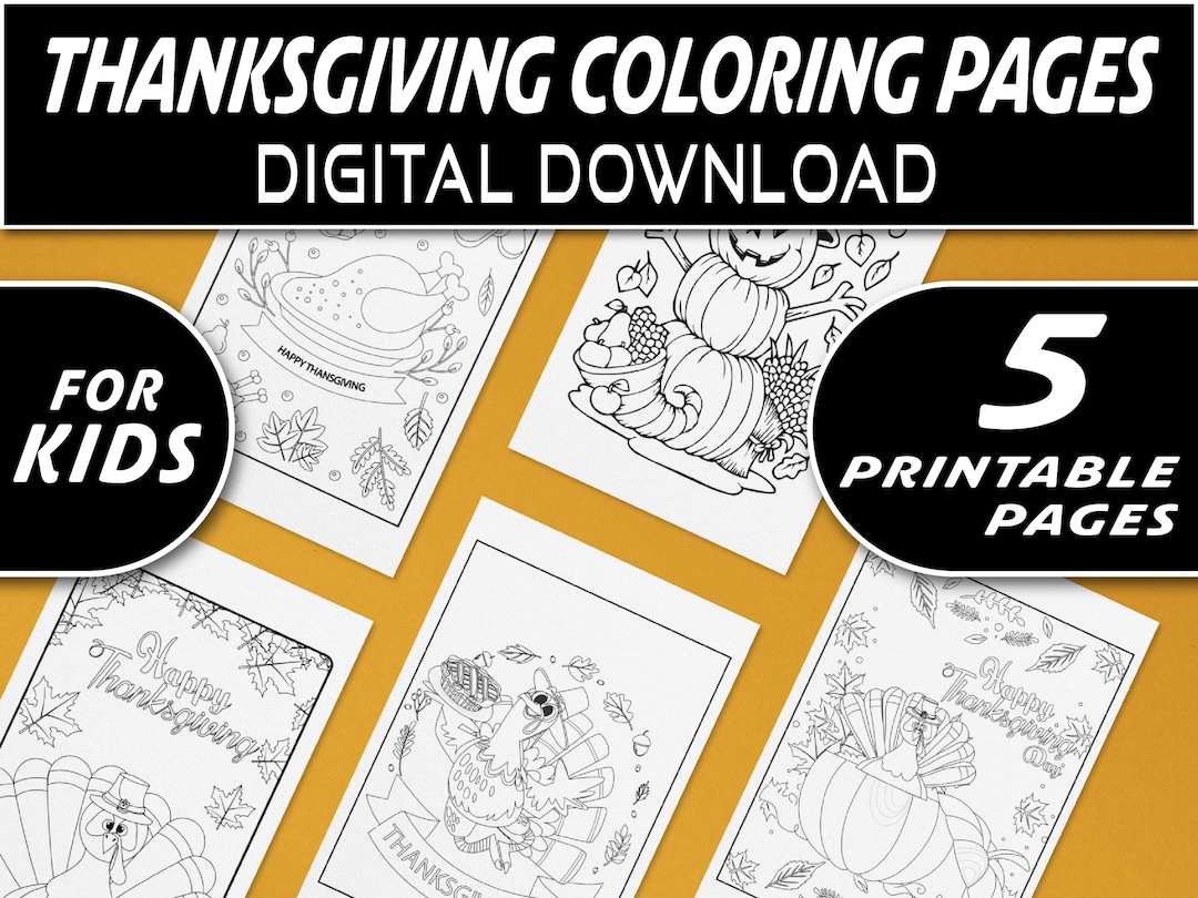 5 Thanksgiving Coloring Pages for Kids, Easy Coloring, Print at Home - Etsy