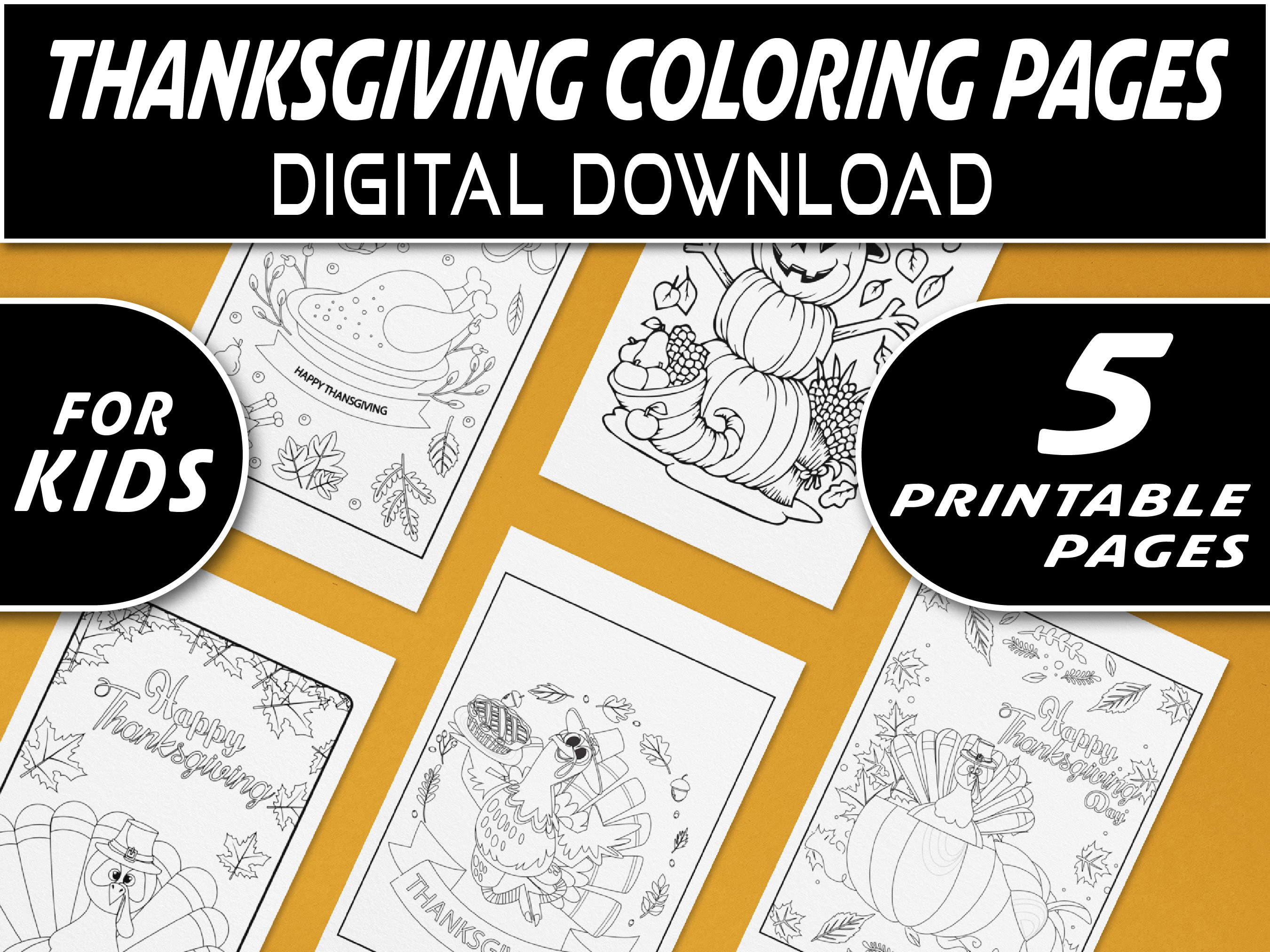 5 Thanksgiving Coloring Pages for Kids, Easy Coloring, Print at Home - Etsy