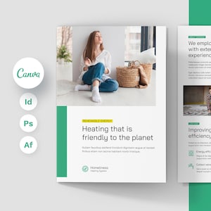Heating System, Solar Panel, Renewable Energy, Brochure Bifold, Canva ...