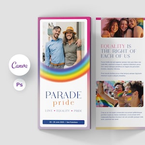 LGBT Pride Trifold Brochure Canva Template, Freedom Parade, Colorful ...