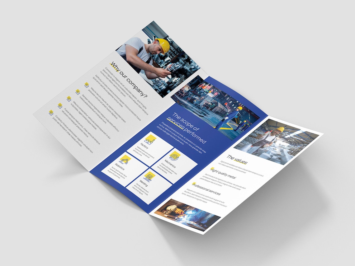 Welding Services Steel Fabrication Tri-fold Brochure Indesign, Metal ...