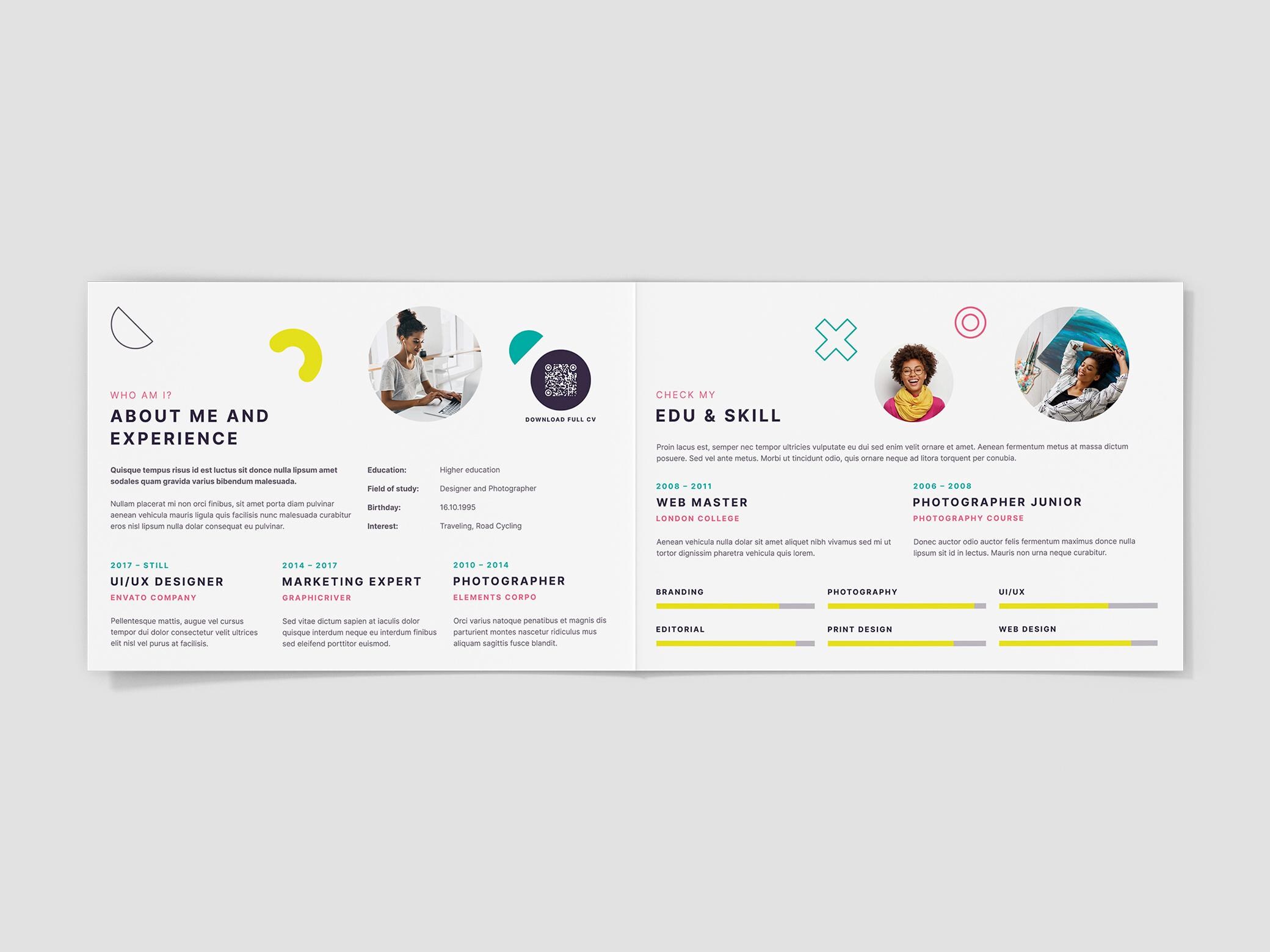 Resume Canva Template, Brochure Bi-fold Landscape, Horizontal Resume ...