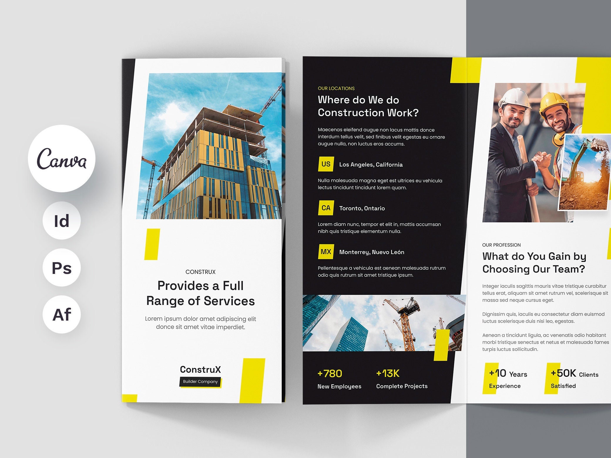 Construction Architecture Builder Brochure Tri-fold, Canva Template, Indesign Template, Solar ...
