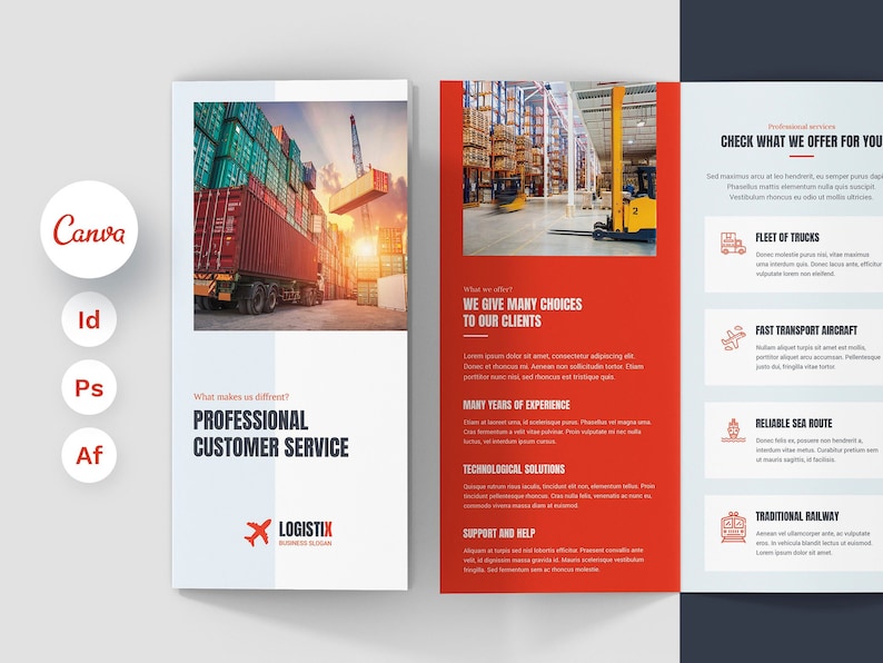 Transport Logistic Brochure Trifold Canva Template, Cargo, Yard ...