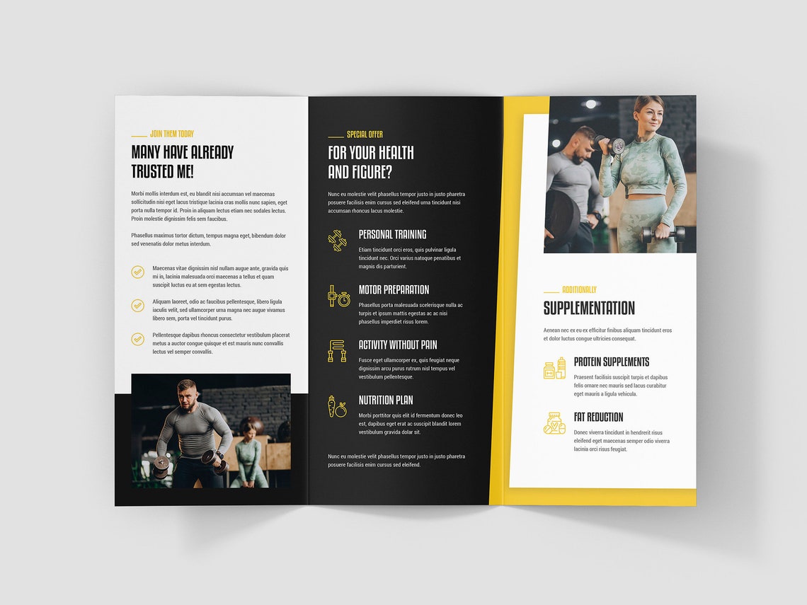 Personal Trainer Brochure Tri-fold, Canva Template, Fitness Club ...