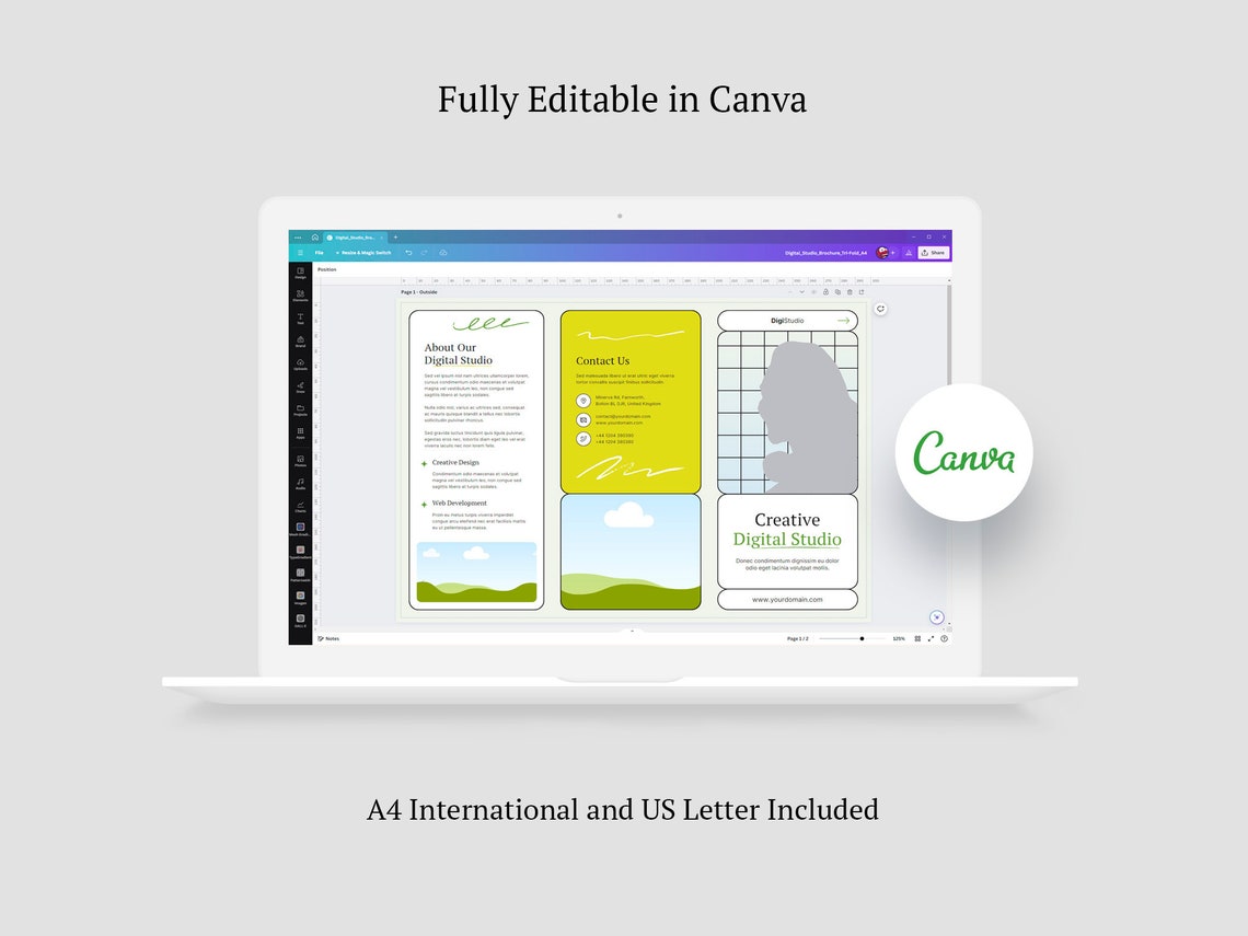 Digital Studio Brochure Tri-fold, Canva Template, Creative Agency Offer ...