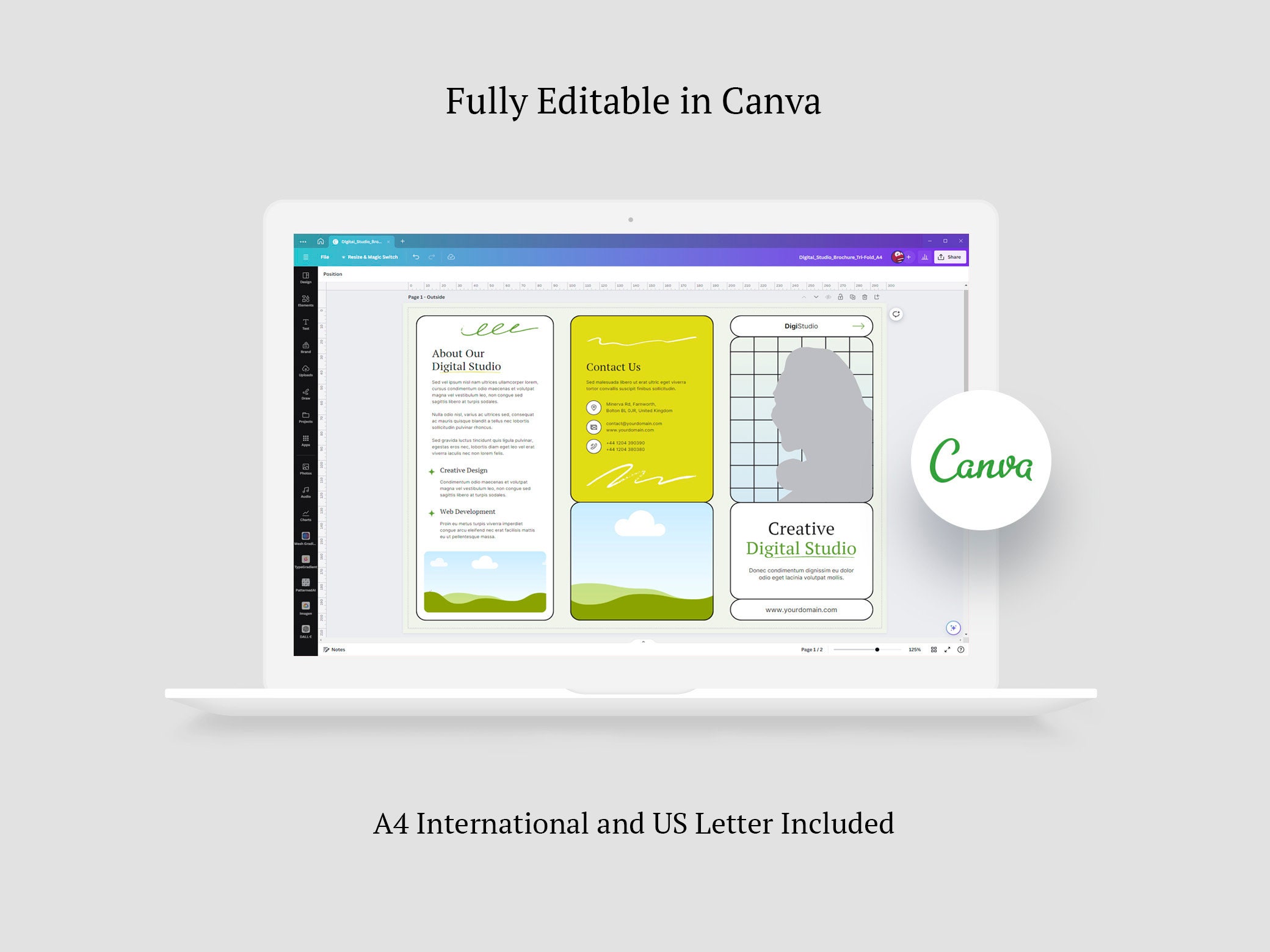 Digital Studio Brochure Tri-fold, Canva Template, Creative Agency Offer ...