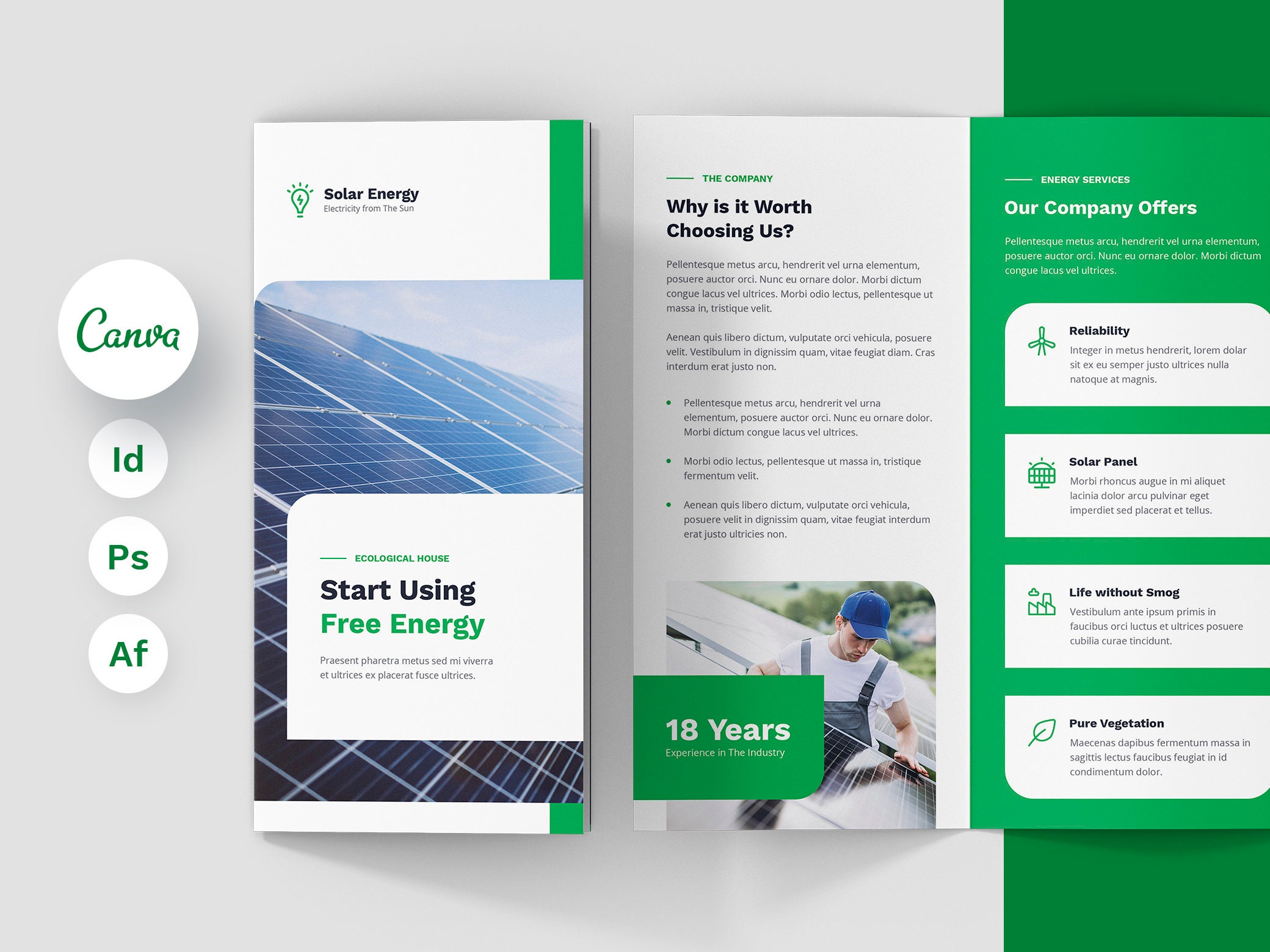 Solar Energy, Renewable, Brochure Tri-fold Template, Wind Turbine, Heat ...