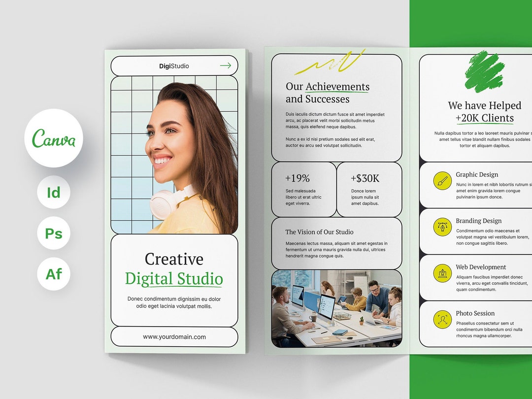 Digital Studio Brochure Tri-fold, Canva Template, Creative Agency Offer ...